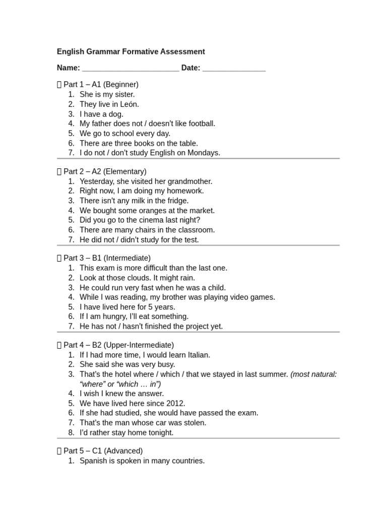 English Grammar Diagnostic Test | PDF