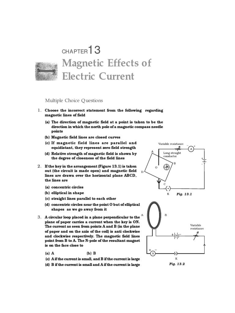 Magnetic Effects of Electric Current Quiz | PDF | Magnetic Field ...