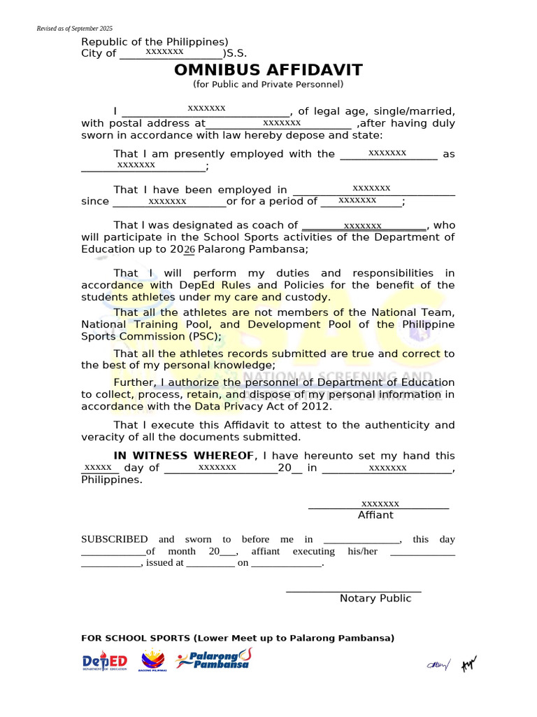 Omnibus Affidavit v2025 | PDF | Affidavit | Practice Of Law