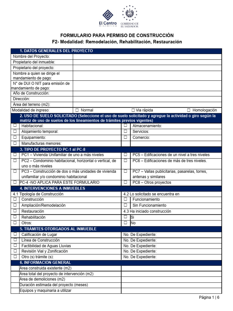 F2-Formulario Tramite de Permiso de Remodelacion - V2 | PDF | Regulación
