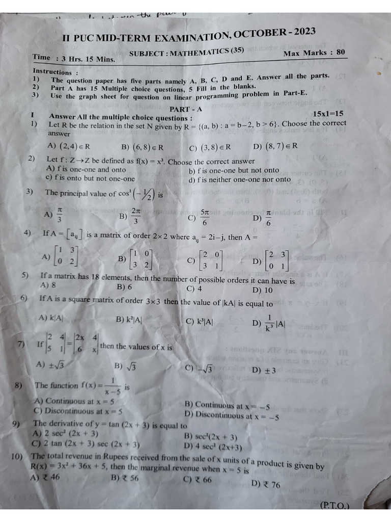 2023maths Midterm Paper | PDF