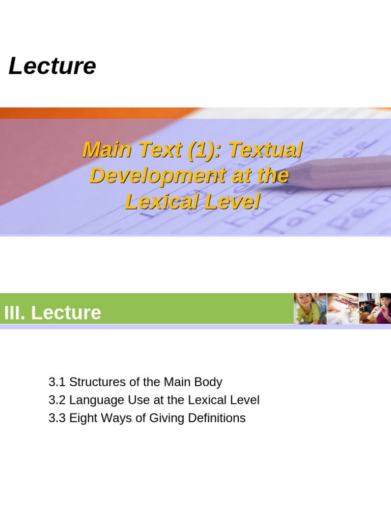 Textual Development at the Lexical Level - 学生参考 | PDF | Word | Adjective