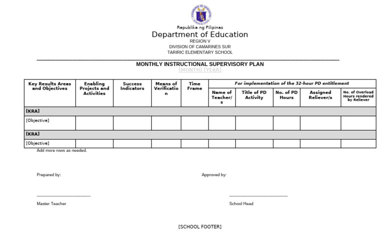 Annex B Instructional Supervisory Plan Template | PDF