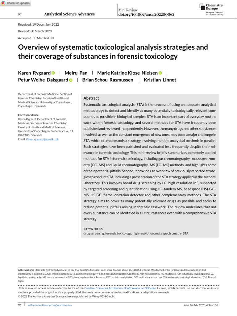 Lectura - Overview of Systematic Toxicological Analysis Strategies and ...