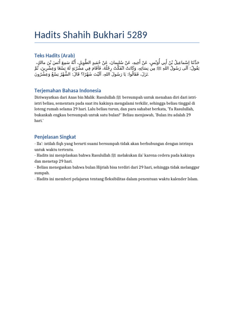 Hadits Bukhari 5289 | PDF