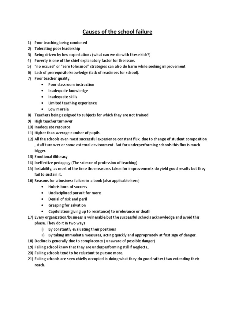 Causes of School Failure Explained | PDF | Quality Of Life | Teachers