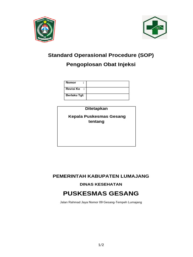 Sop Pengoplosan Obat Injeksi | PDF
