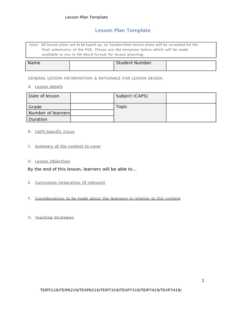 Comprehensive Lesson Plan Template | PDF | Lesson Plan | Learning