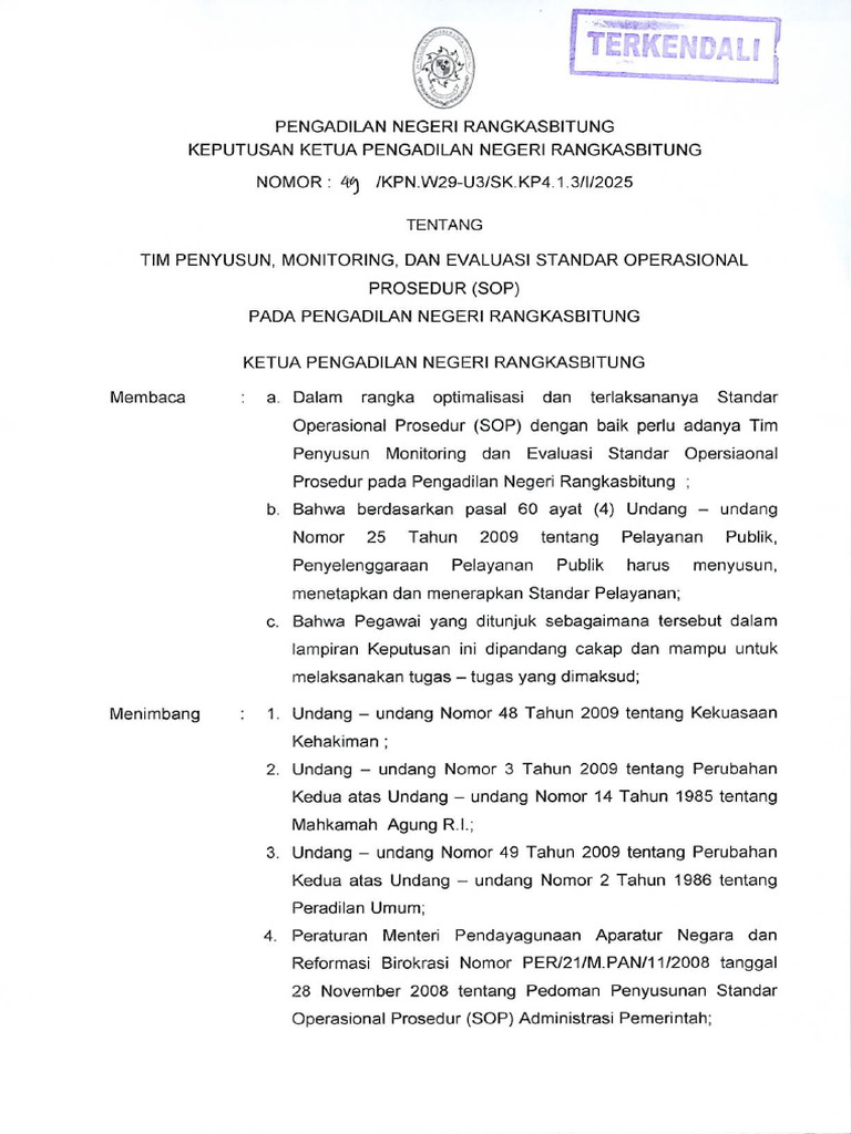 Contoh SK Tim Penyusun Sop 2025 | PDF