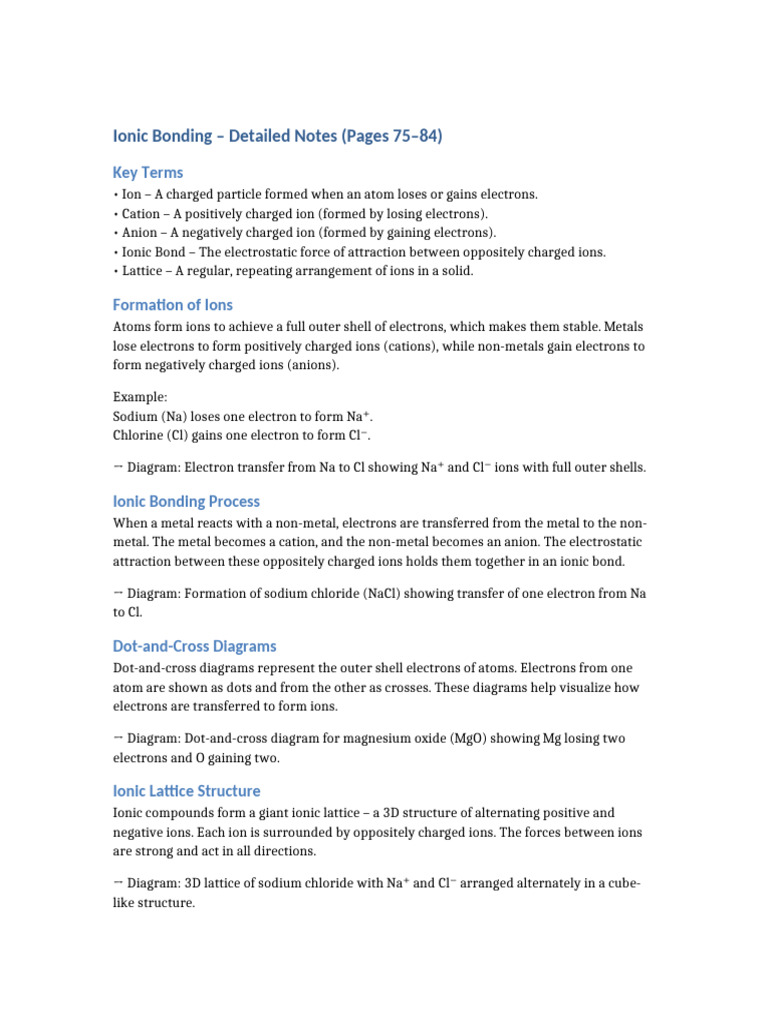Ionic Bonding Detailed Notes P75-84 | PDF | Ion | Ionic Bonding