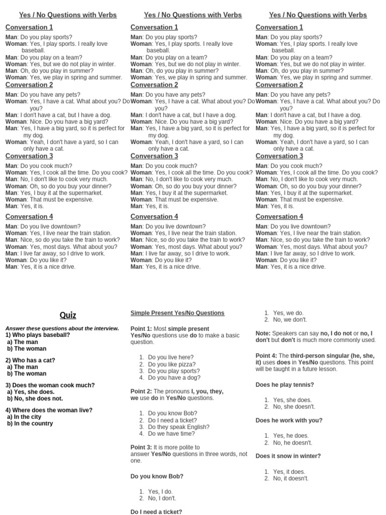 Yes No Questions With Verbs | PDF | Language Mechanics | Linguistic ...
