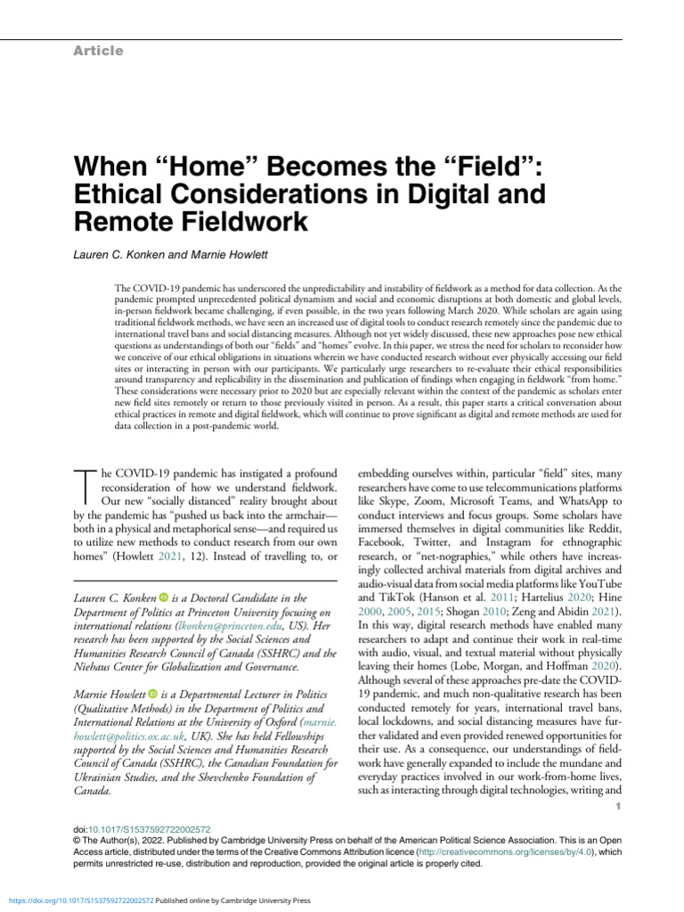 Ethical Challenges in Remote Fieldwork | PDF | Field Research ...