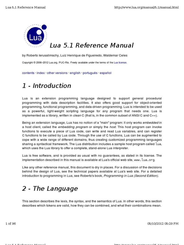 LUA 5.1 Reference Manual | PDF | Scope (Computer Science) | Control Flow