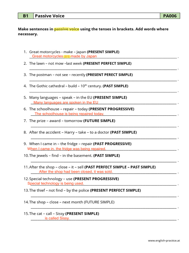 Pa006 Make Sentences in Passive Voice | PDF | Perfect (Grammar) | Chess