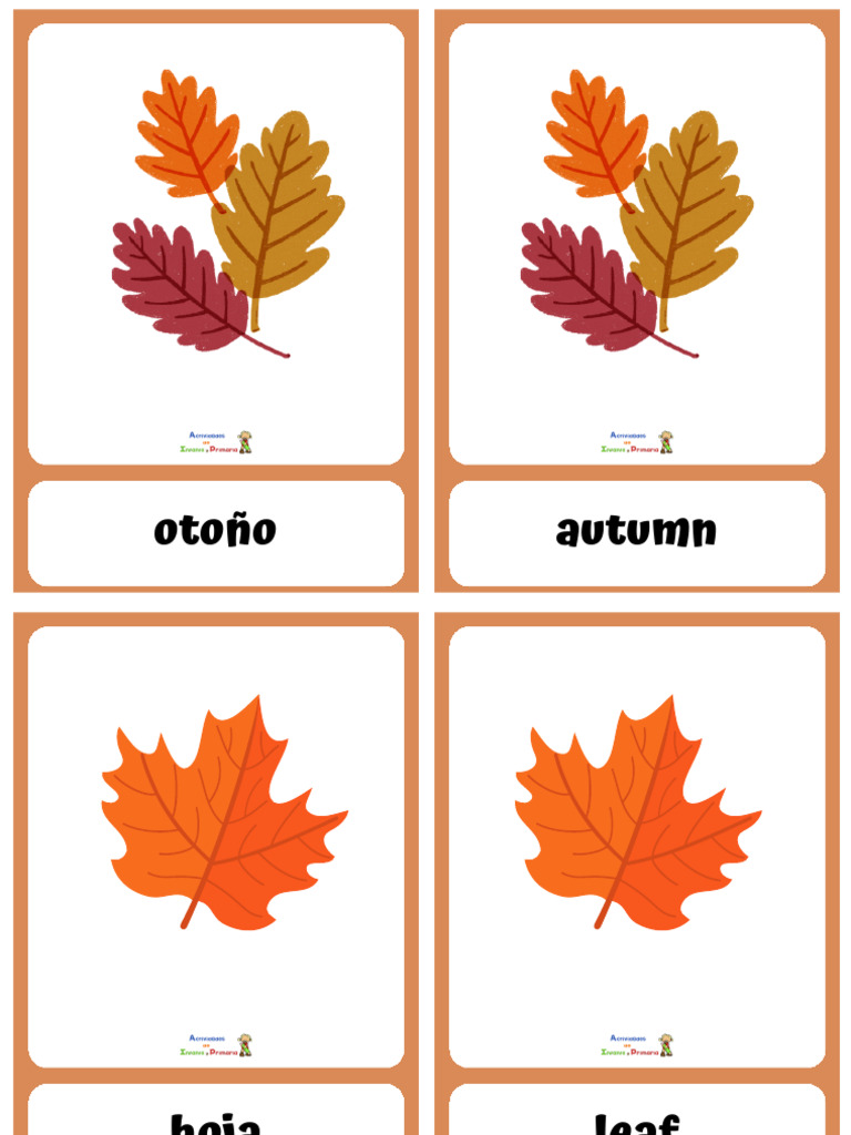 Tarjetas Ilustrativas Vocabulario Otono Espanol e Ingles | PDF