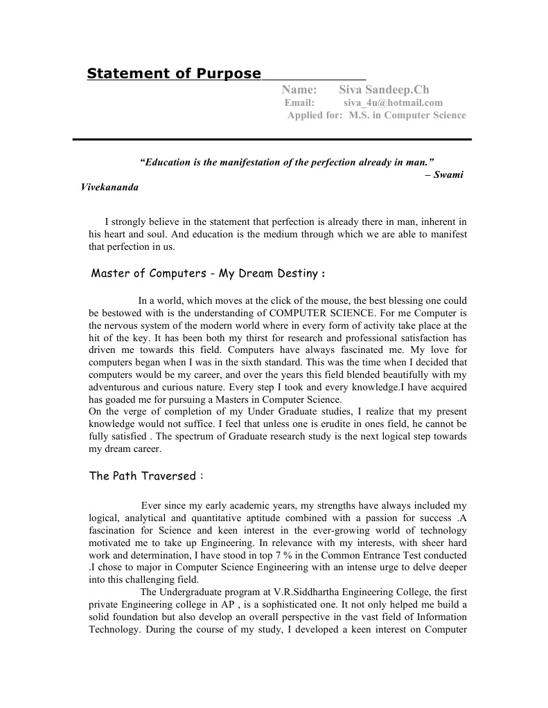 Statement of Purpose for M.S. in CS | PDF | Science | Computer Network