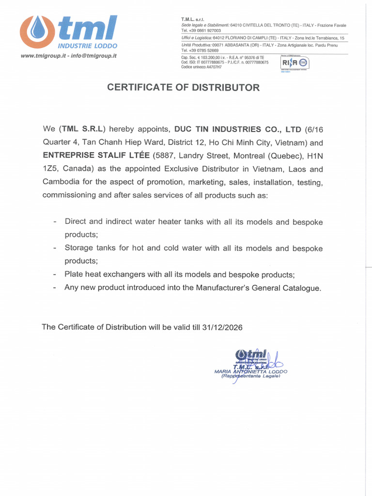 TML Distribution Agreement 2025 | PDF