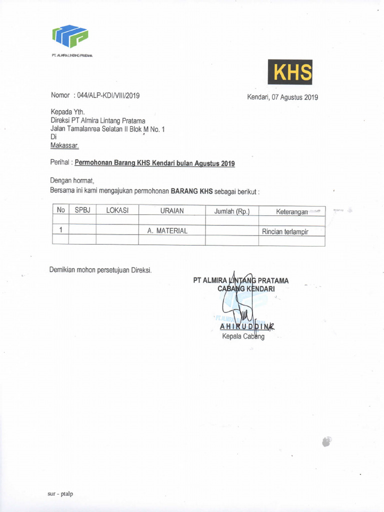 Permintaan Material Agustus 2019 | PDF