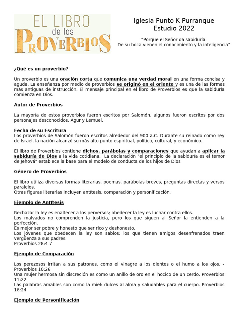 Libro de Proverbios - 1. Qué Es Un Proverbio | PDF | Libro de ...