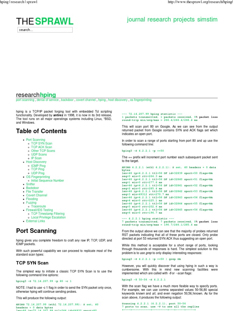Hping | PDF | Transmission Control Protocol | Denial Of Service Attack