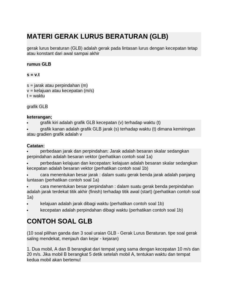 Materi Dan Soal Gerak Lurus Beraturan | PDF
