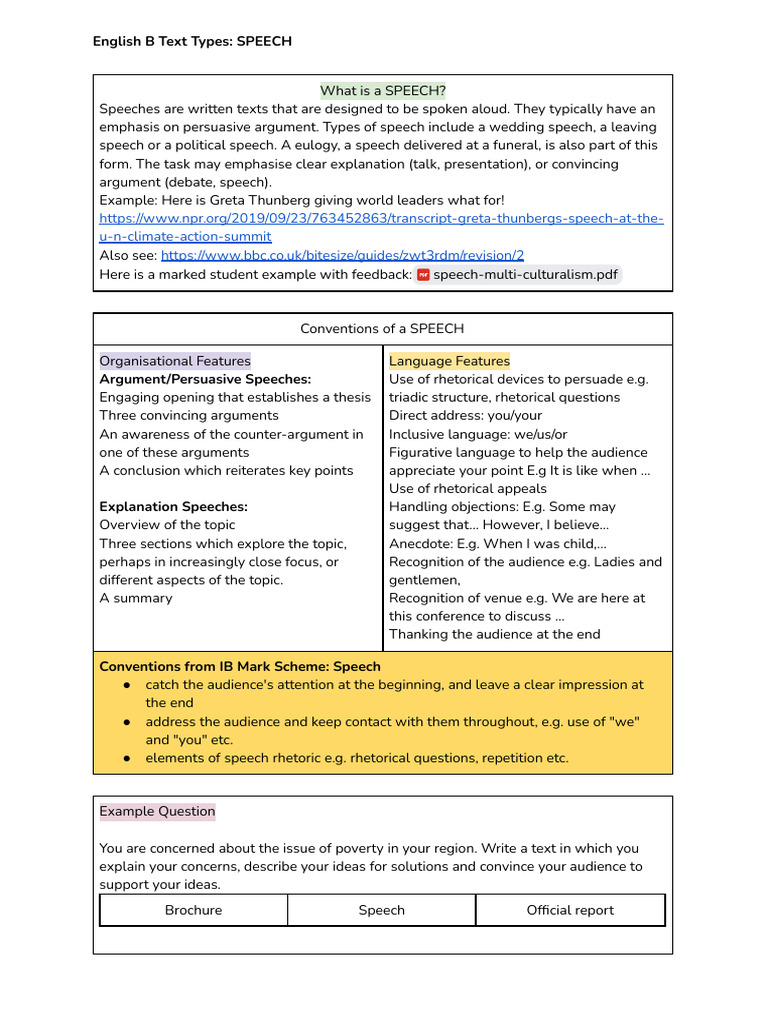 English B Text Types - SPEECH | PDF | Rhetoric | Argument
