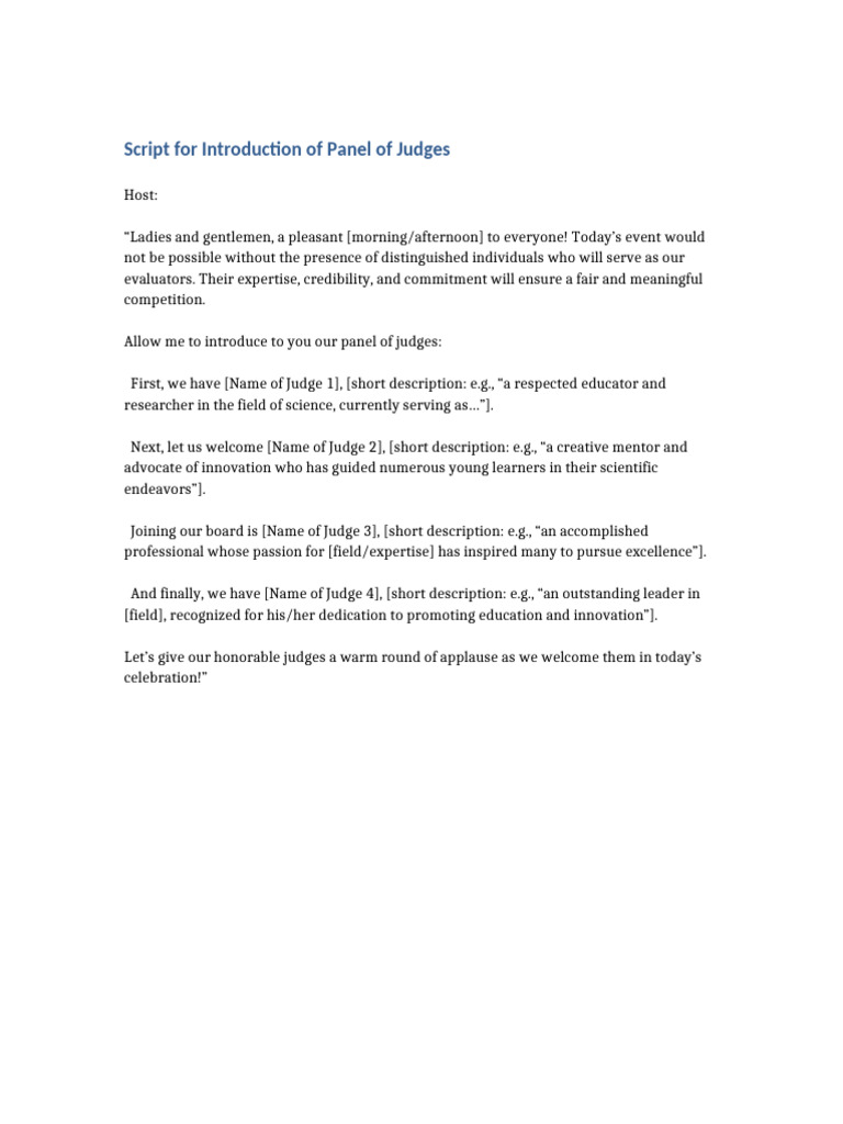 Introduction of Judges Script | PDF