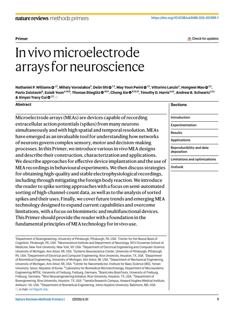 In Vivo Microelectrode Arrays Primer | PDF | Axon | Neuroscience