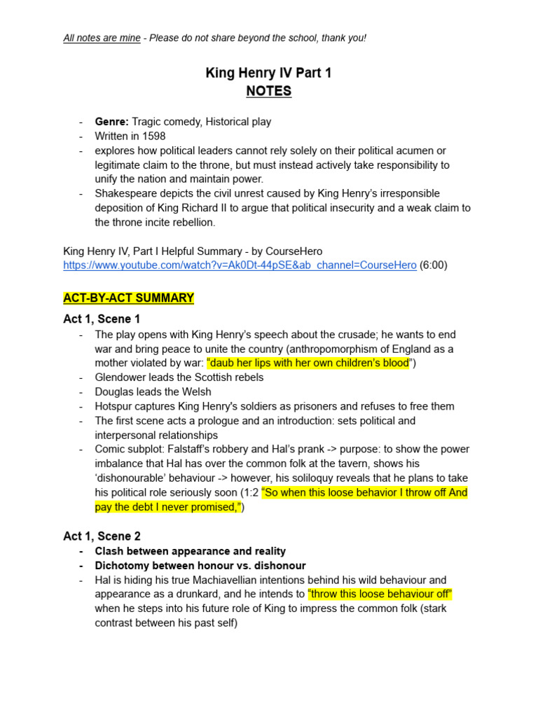 King Henry IV Part 1: Key Themes & Analysis | PDF | Henry Iv, Part 1