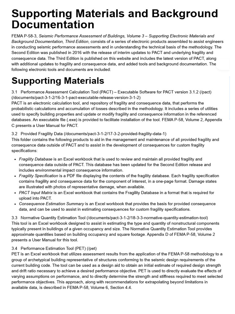 FEMA P-58-3-SE Volume3 Supporting Electronic Materials | PDF ...