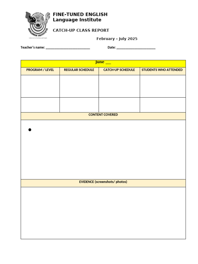 Catch-Up Class Report TEMPLATE | PDF