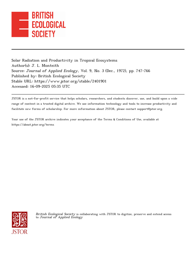 1972 Solar Radiation and Productivity in Tropical Ecosystem | PDF ...
