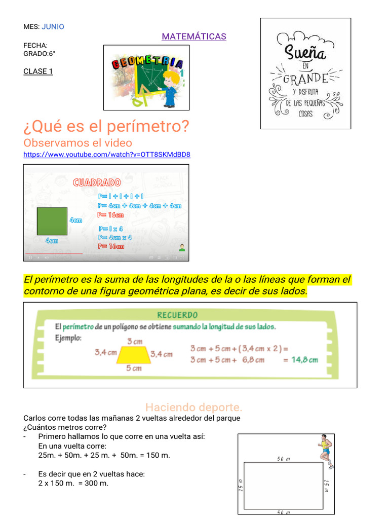 Perímetro y Área en Matemáticas 6° y 7° | PDF