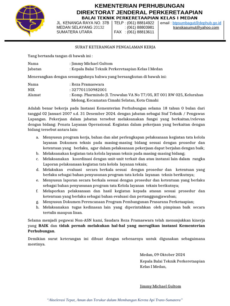 Surat Ket Pengalaman Kerja PPPK Kemenhub 2024 | PDF