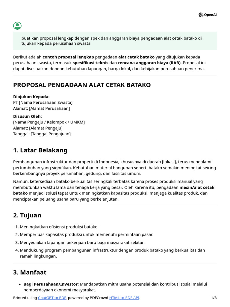 Proposal Pengadaan Alat Cetak Batako | PDF