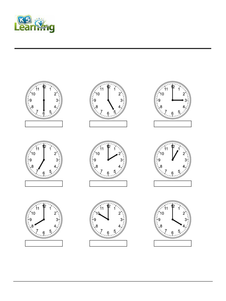 Grade 2 Telling Time Whole Hours C | PDF
