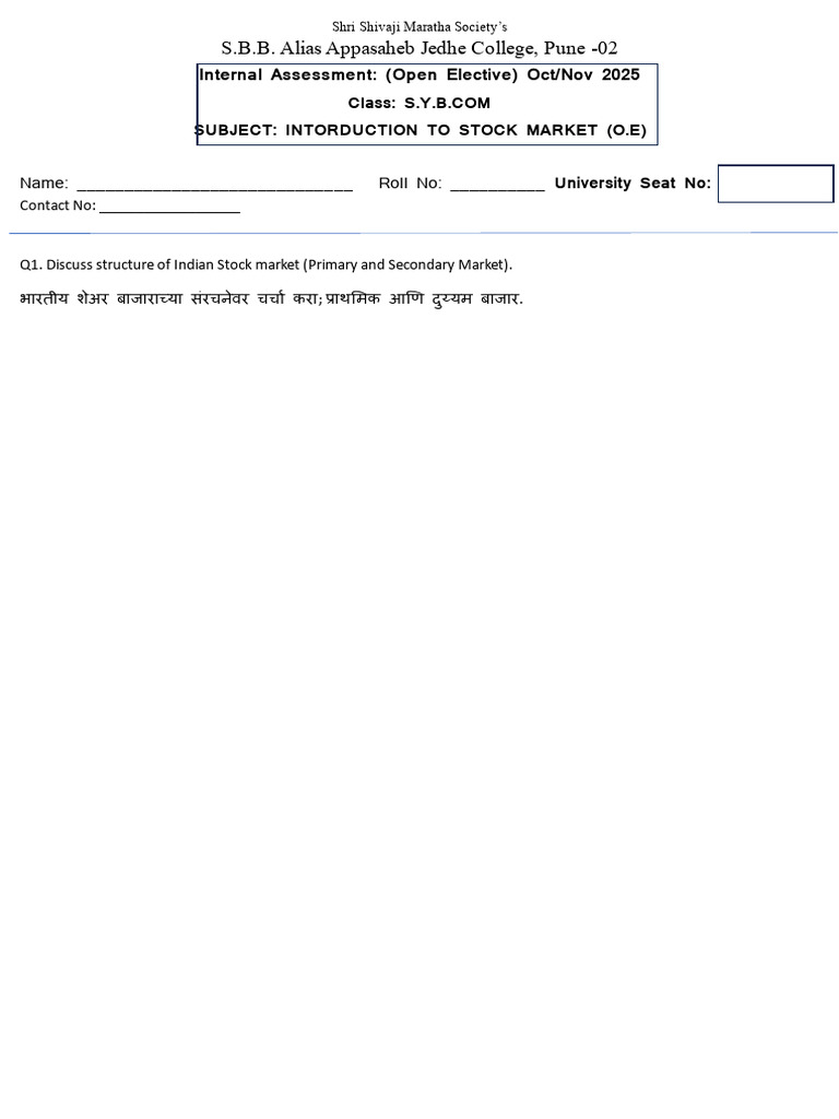 OE Introduction To Stock Market Assignment | PDF