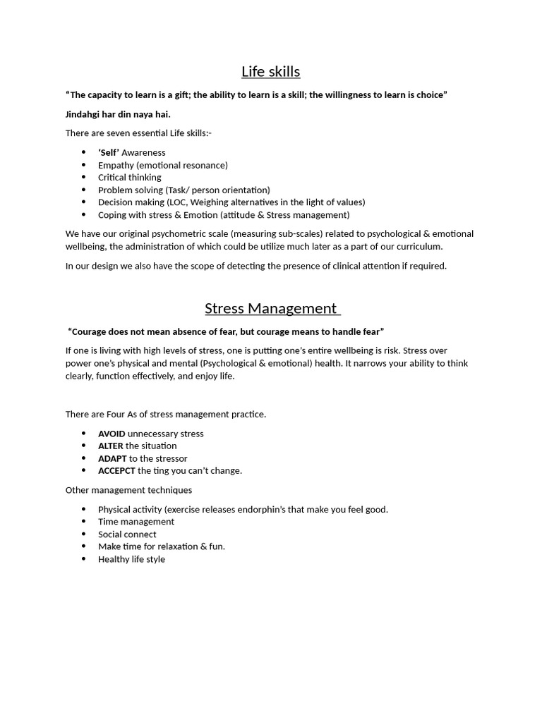 Life Skill & Stress Management | PDF | Empathy | Thought