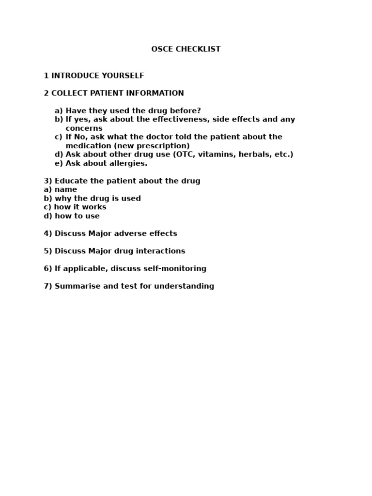 Osce Checklist | PDF