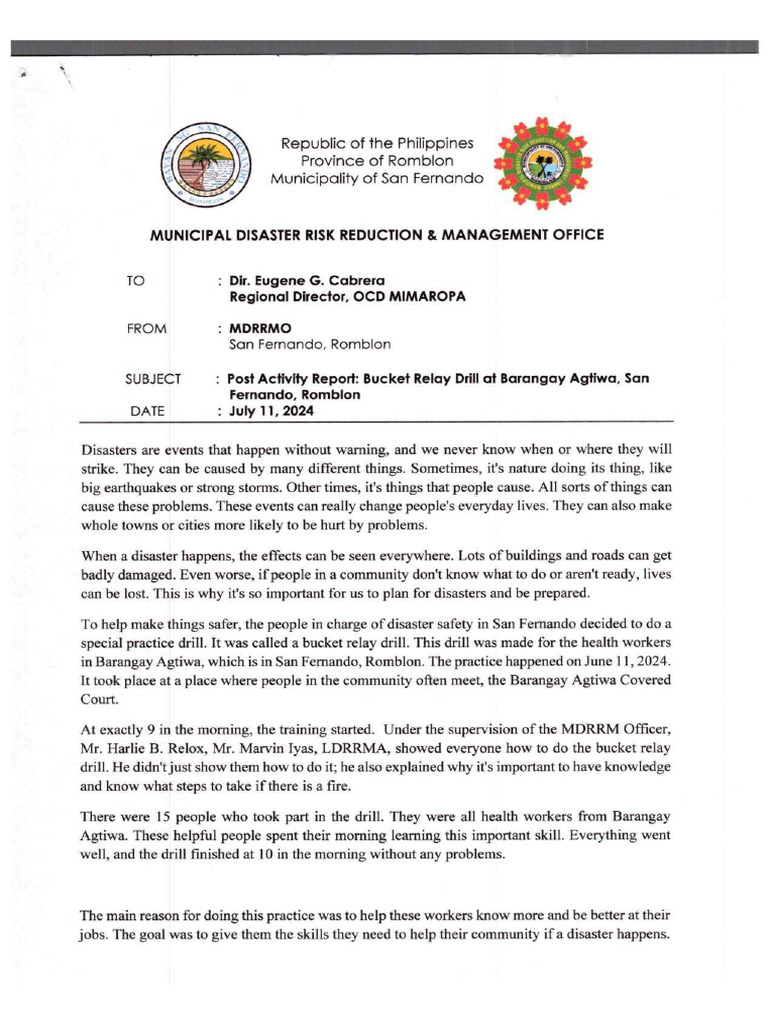 Bucket Relay Drill - Barangay | PDF