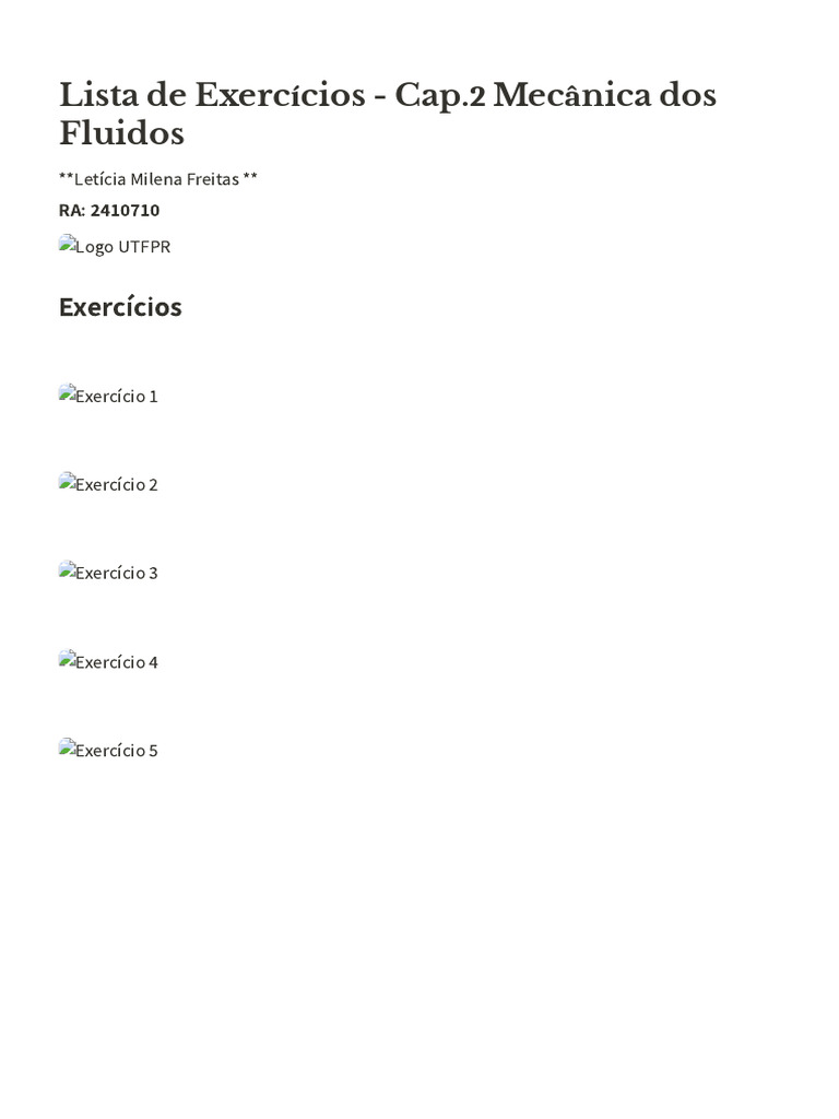 Lista de Exercicios Mecanica Dos Fluidos | PDF