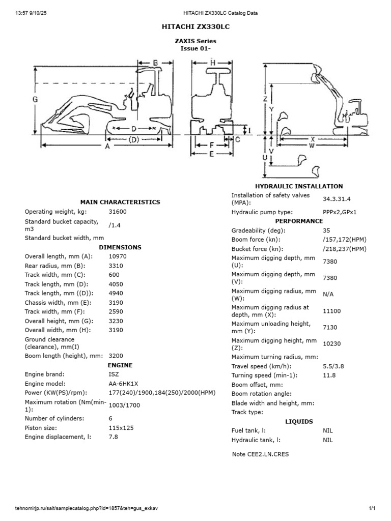 Hitachi Zx330lc Catalog Data | PDF | Engines | Engine Technology