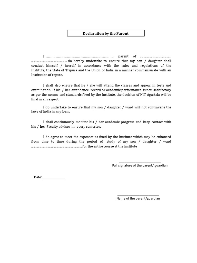 Declaration Parents Aug2025 | PDF