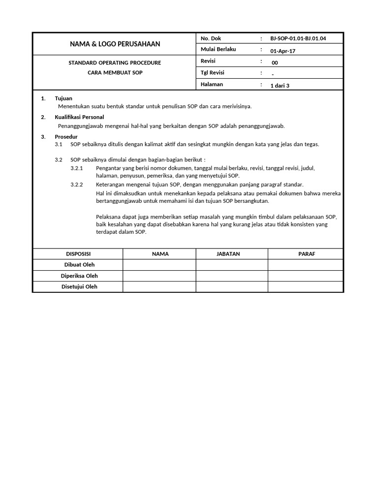 Template dan Format SOP Perusahaan | PDF