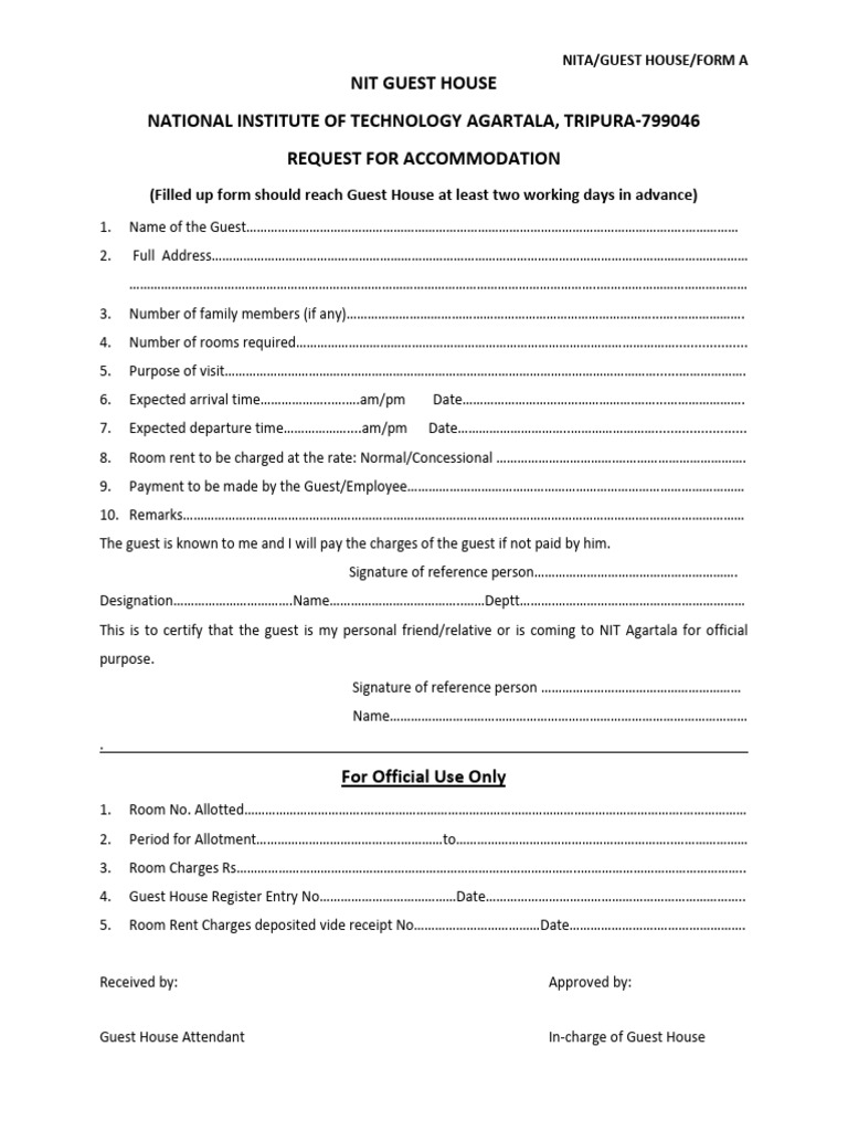 GuestHouse Accomodation Form-A | PDF