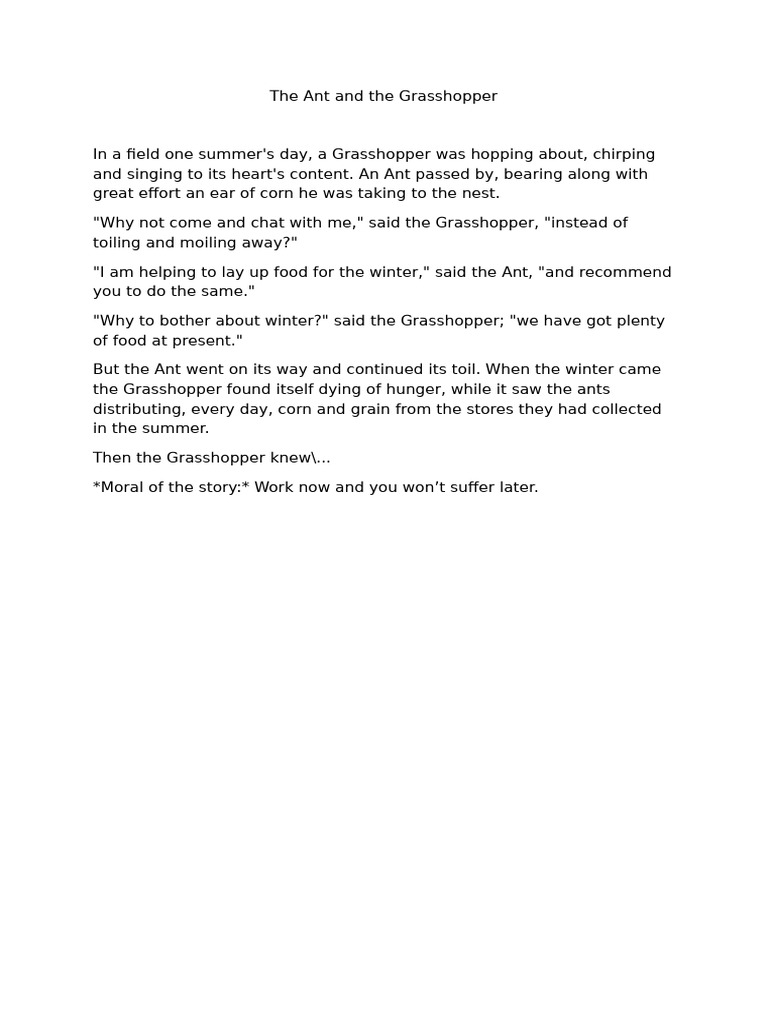 The Ant and the Grasshopper: A Fable | PDF