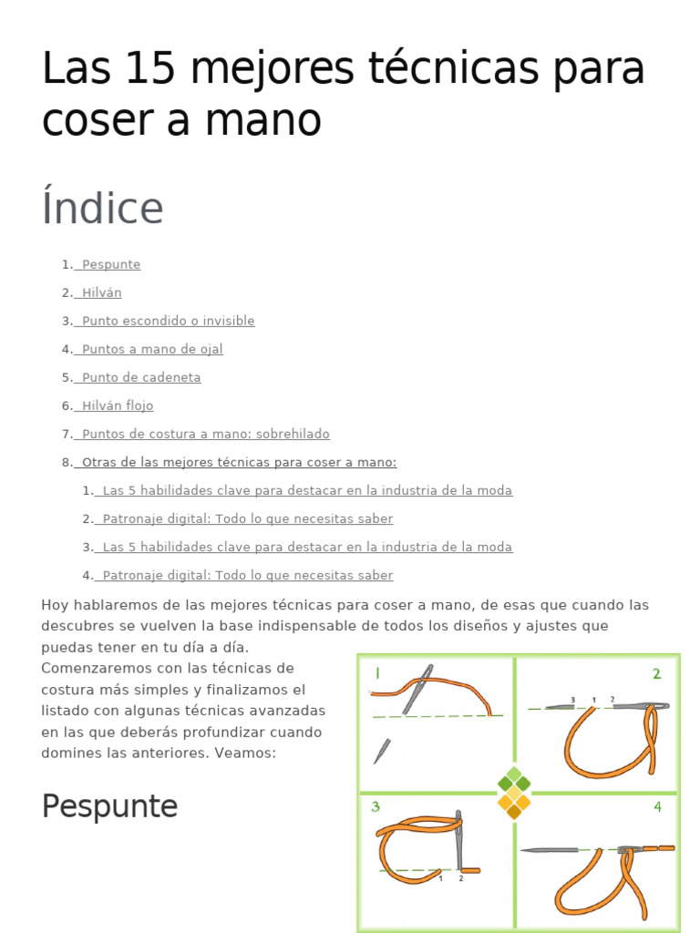15 Técnicas para Coser a Mano | PDF | Textiles