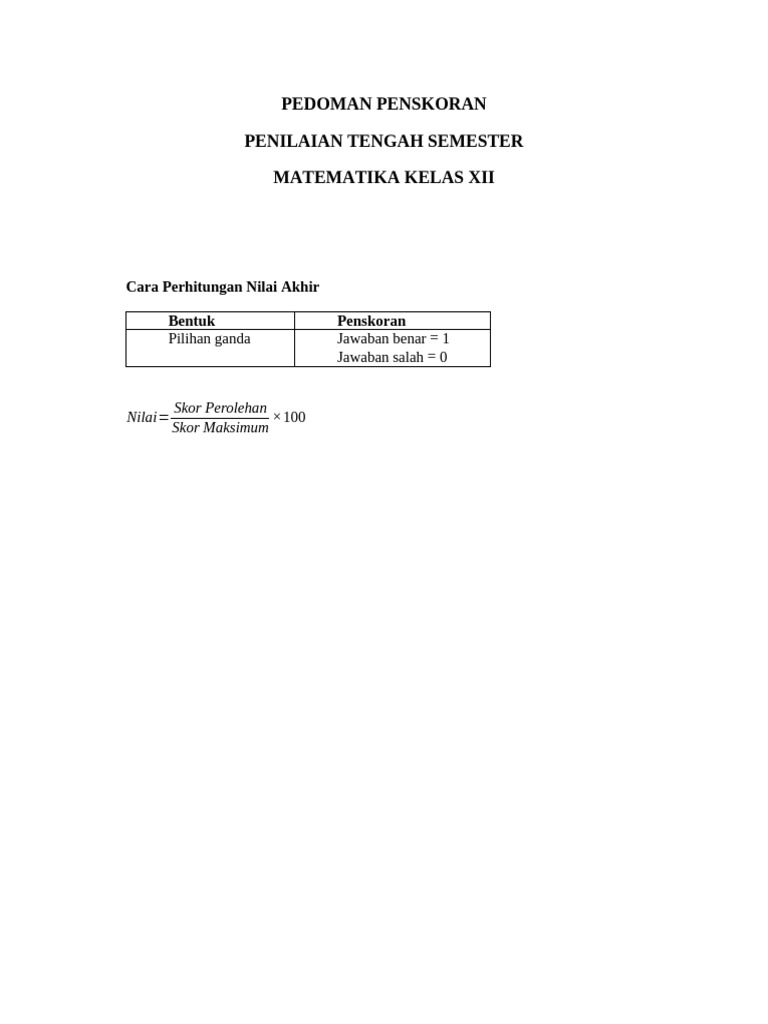 Pedoman Penskoran MTK 12 | PDF