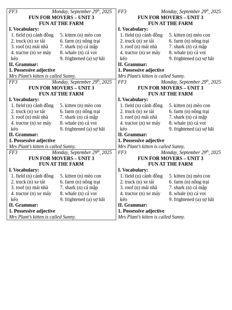 KID11 Movers Practice U3 Fun For Movers Handout | PDF