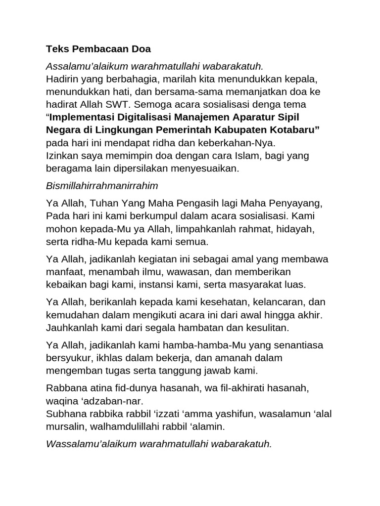 Doa Bersama untuk Acara Sosialisasi | PDF